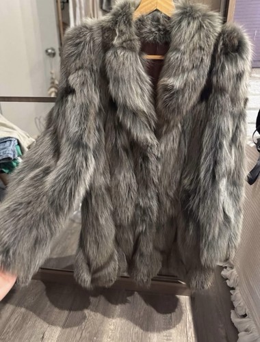 Grey Fox Fur Coat Real Fur Size M/L Stunning Stitching Design! | eBay