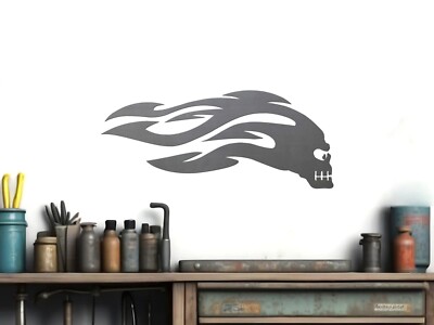 Skull Flames Metal Wall Art Garage Hot Rat Rod Motorcycle Kustom Grunge ...
