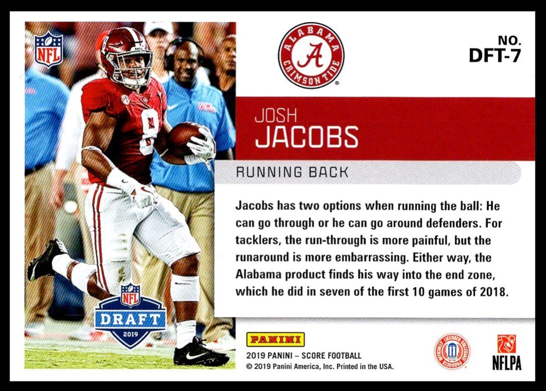 2019 Score NFL Draft 2019 Josh Jacobs Alabama Crimson Tide #DFT-7 ...