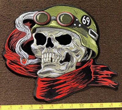 LARGE DEATH SKULL 69 BIKER HELMET Motorcycle Jacket MC Club Back Patch ...