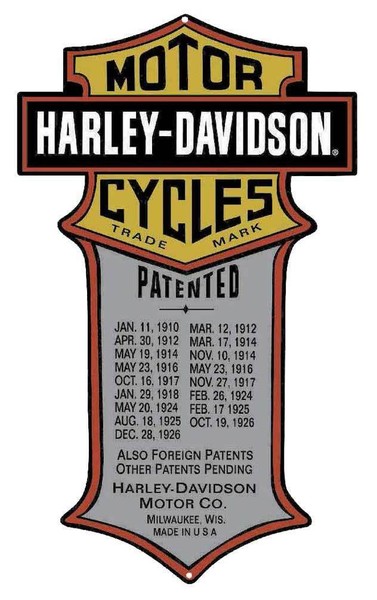 Harley Davidson Patented Motorcycles Tin Sign Harley-Davidson for sale ...