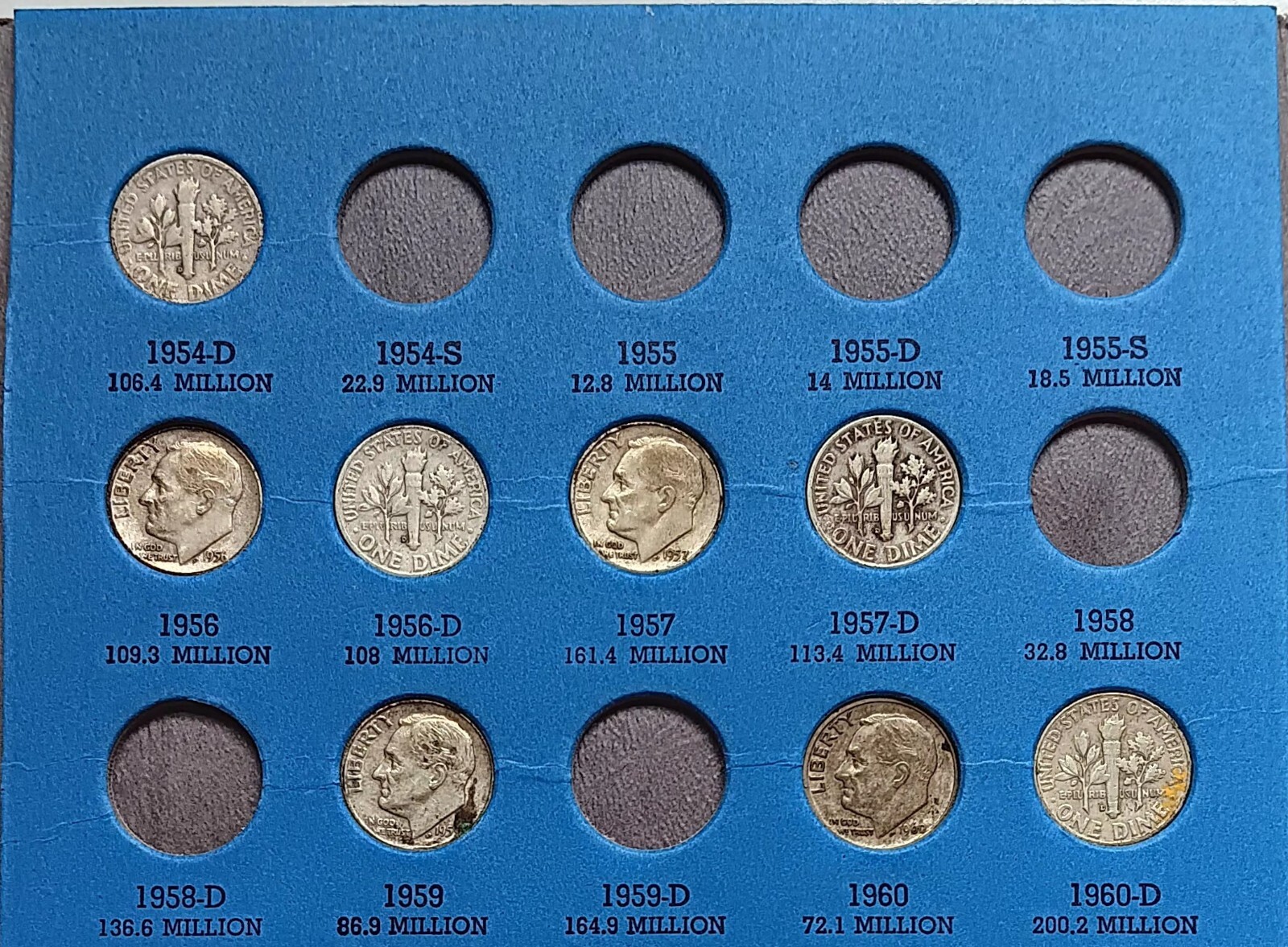 Whitman 17 DIFFERENT 90% Silver 1946-1964 Roosevelt Dime Collection Lot ...