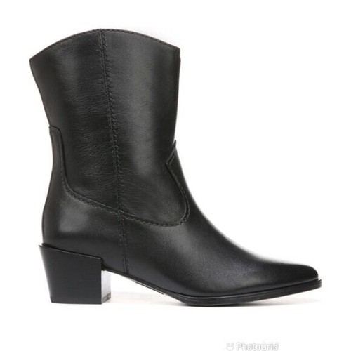 NATURALIZER Gaby Black Leather Western Midi Boot Bootie Block Heel Size ...