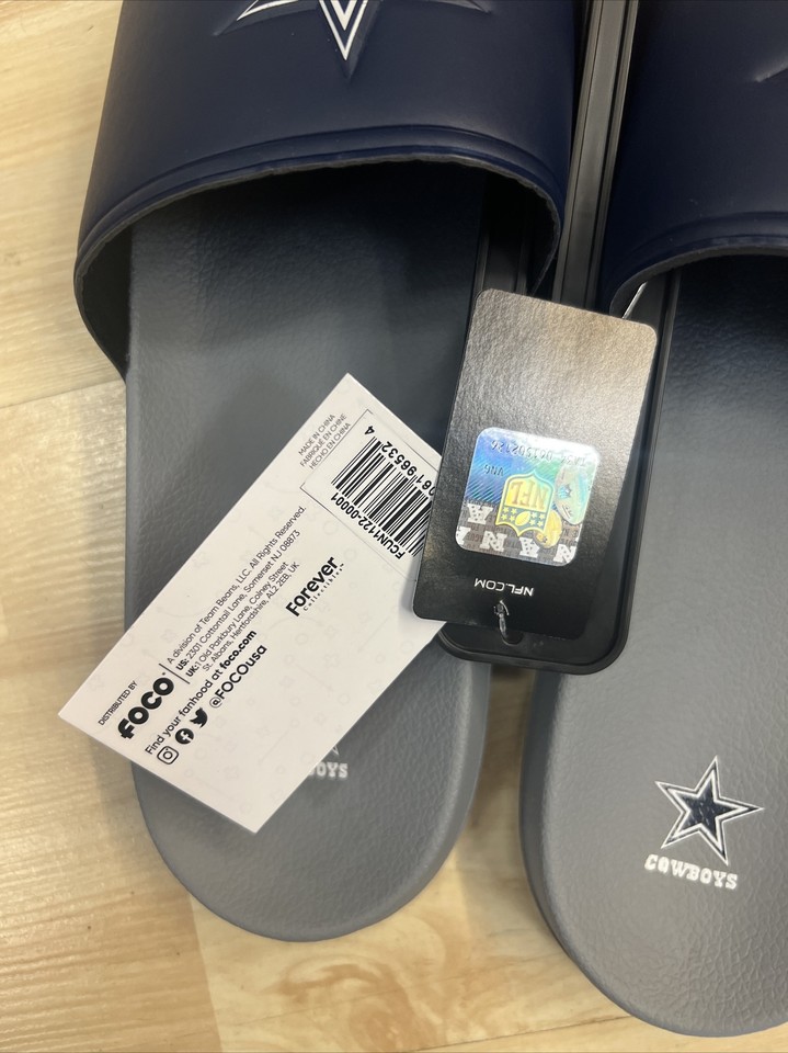 Men’s Dallas Cowboys Team Logo Navy Gray Slides Sandals By Foco Size 9/ ...