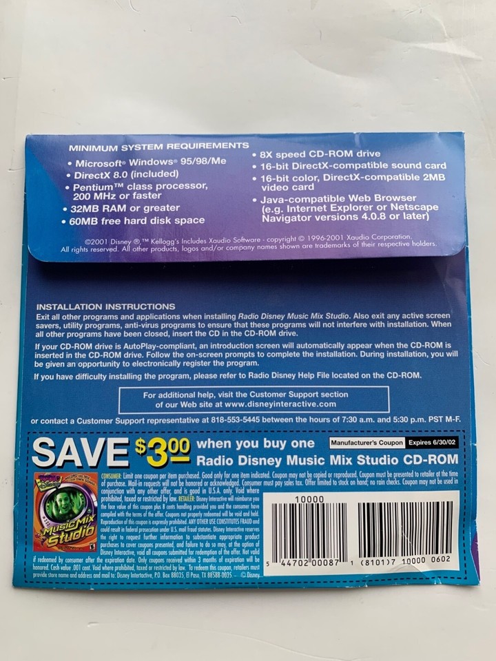 Disney Radio Preview Music Mix Studio CD Rom PC 2001 Kelloggs-Used ...