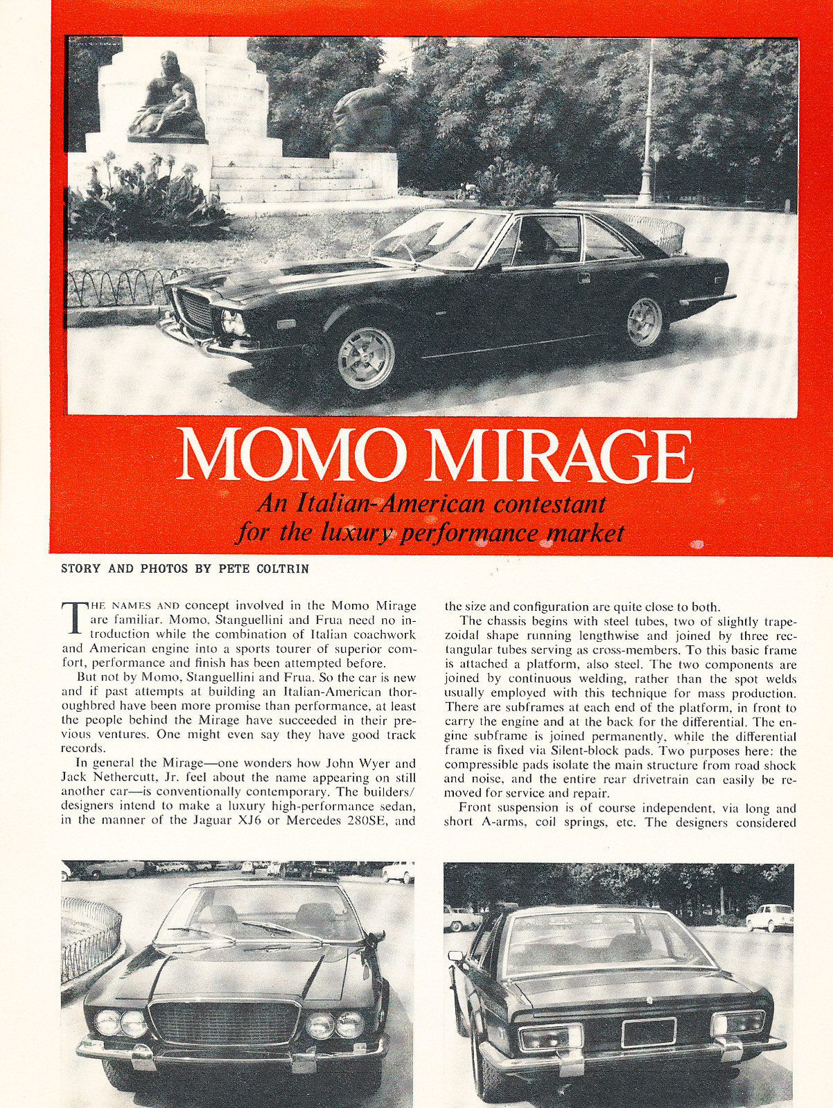 1972 Momo Mirage Original Car Review Print Article J365 | eBay
