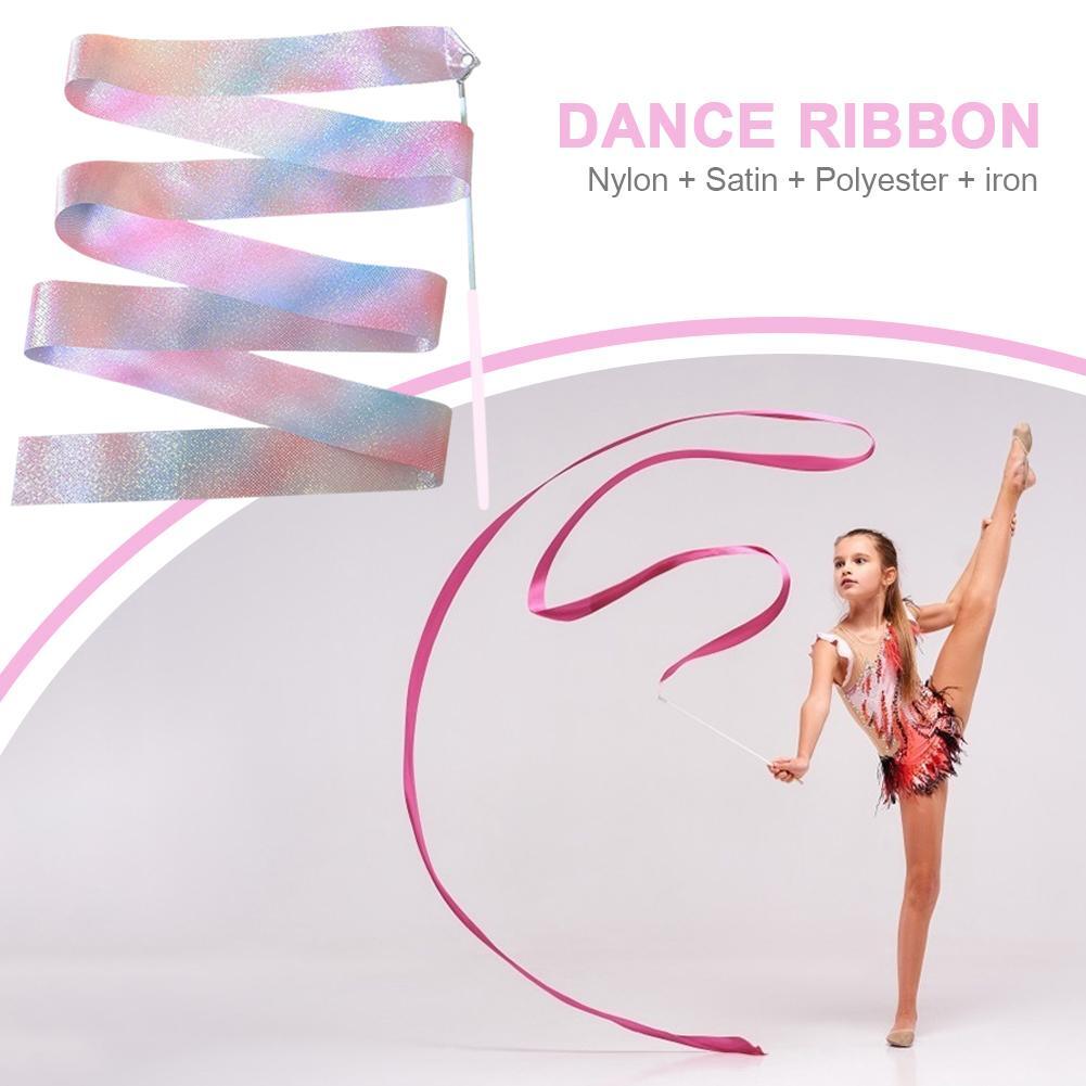 Flashing Glitter Dance Ribbon Gymnastics Ballet Twirling Stick (4m Pink ...