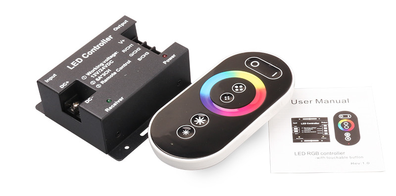 12V/24V Rainbow Touch 18A 3 Channel RGB LED Controller with RF Remote ...