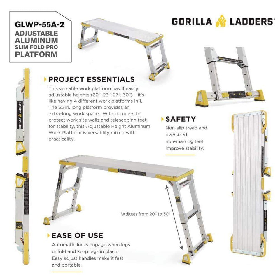 Gorilla Ladders Work Platforms 4.6' x 2.5' Aluminum Heavy-Duty PRO Slim ...