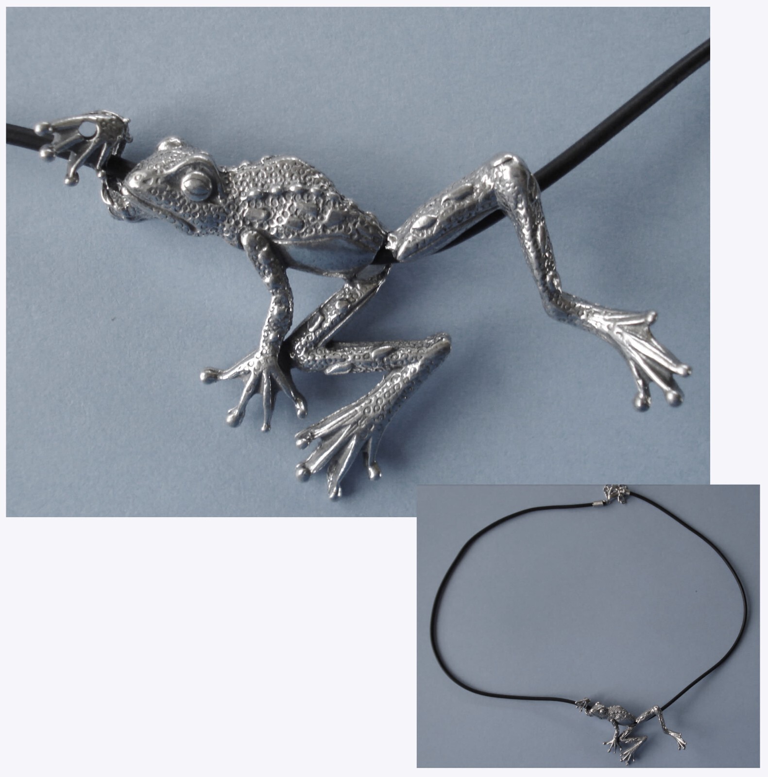 Choker #403 Pewter CLIMBING FROG (65mm x 38mm) Rubber Silicon Cord ...