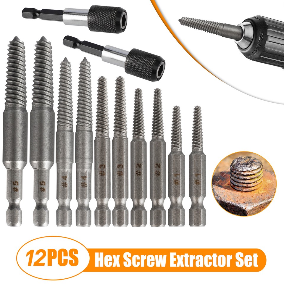 12Pcs Stud Screw Extractor Remover 1/4 Inch Hex Shank Damaged Bolt Easy ...