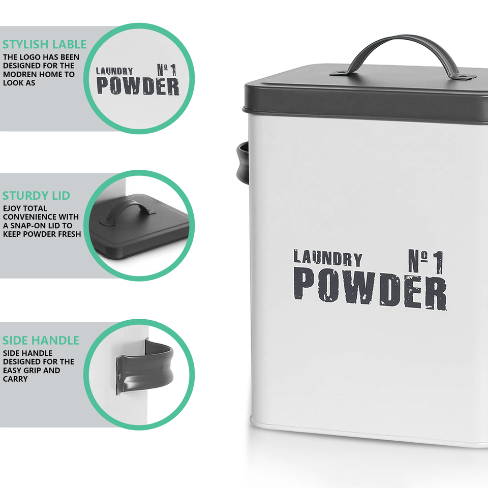 Laundry Powder Canister Enamel Coated Metal Storage Container Detergent ...