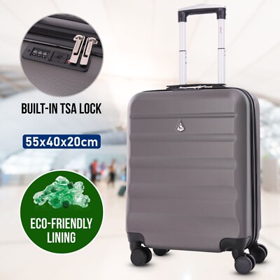 Cabin Suitcase 55x40x20 Lightweight 4 8 Wheel Hard Shell Hand Luggage ...