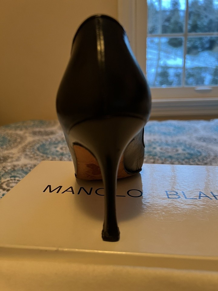 Manolo Blahnik Black Leather Strada 3in Heels W/box/ Sleep Bag/hardly ...