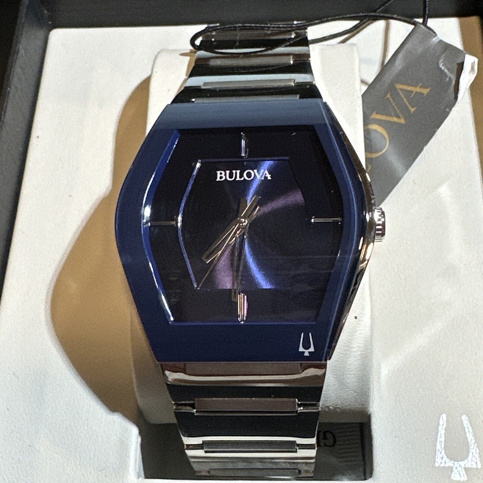 Bulova Men's Watch 96A258 Gemini Futuro Quartz Blue Dial Silver ...