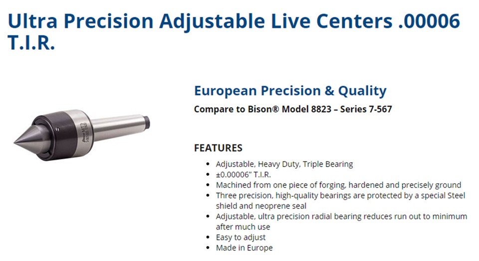 MT5 Adjustable Live Center with 60° Point, T.I.R. .00012" | eBay