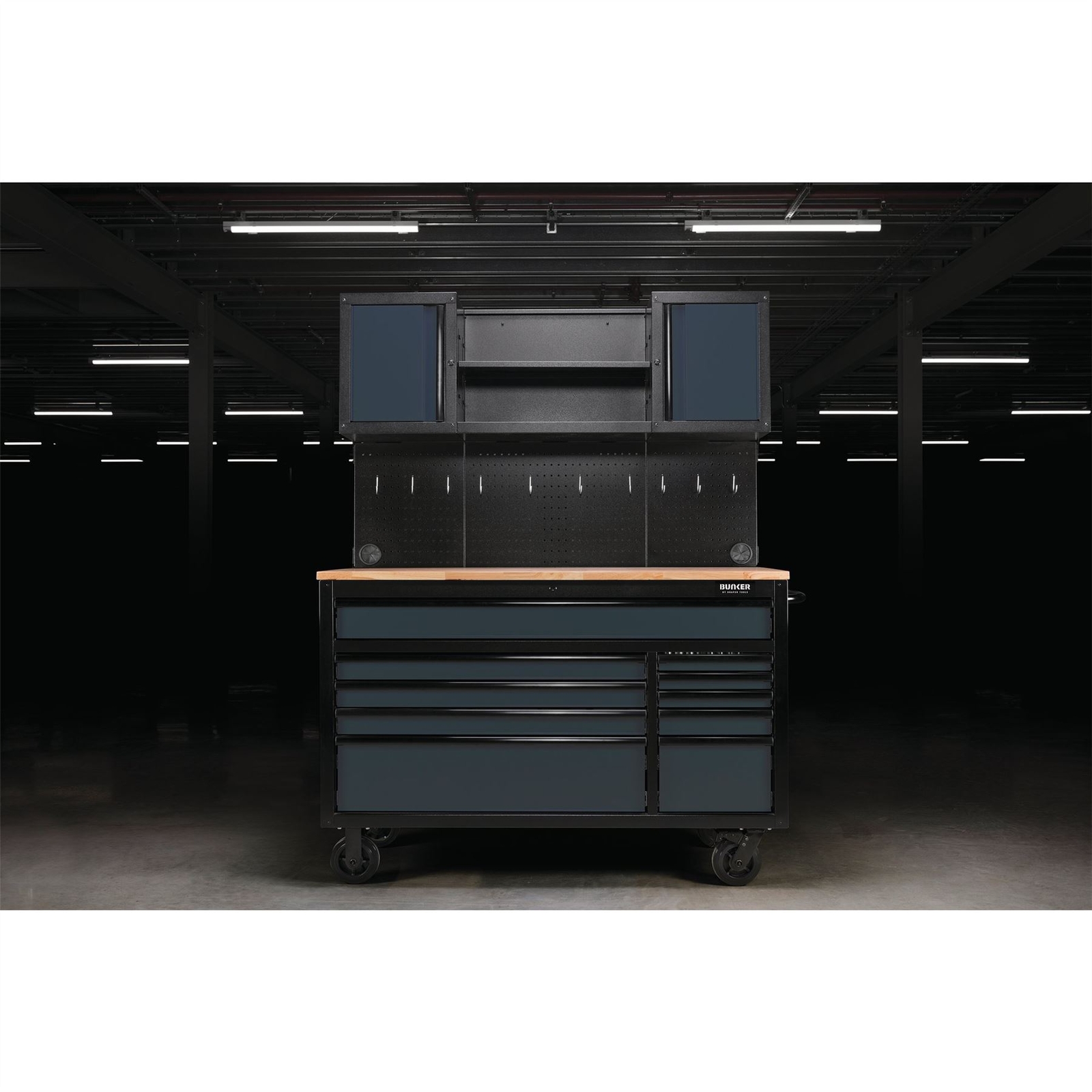 Draper BUNKER Roller Workstation with Workbench, 10 Drawer, 56", Grey ...