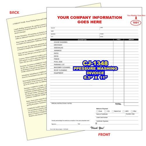 PRESSURE WASHING INVOICES CUSTOM PRINTED 2 Part Carbonless | eBay