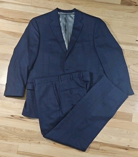 Hart Schaffner Marx Suit Mens 44R 38x30 Blue 2 Piece Navy Made in USA ...