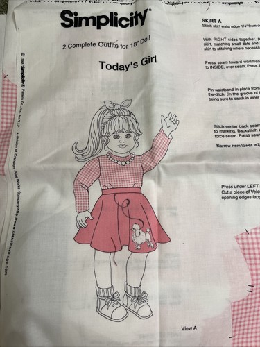 Simplicity Cut & Sew Fabric Panel ~ 2 Outfits for 18" Doll ~ Poodle ...