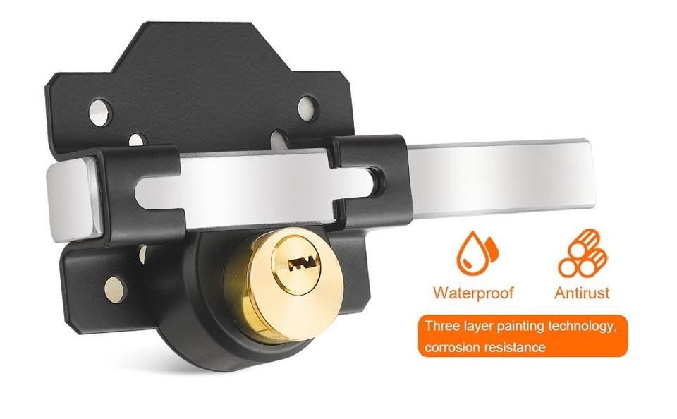 Gate Lock Garden Security Double Long Throw Bolt Rim Lock 5 Keys 70mm ...
