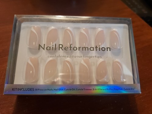 Nail Reformation Pink and White Medium Nail Kit 32 Nails Glue Oil New ...