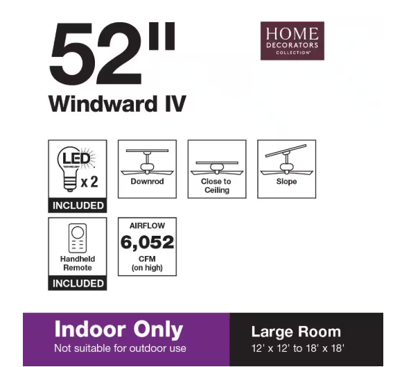 Windward IV 52 in. Indoor LED Brushed Nickel Ceiling Fan with Dimmable ...