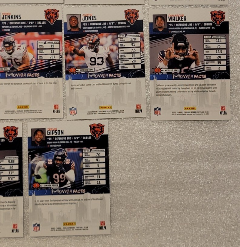 2023 Chicago Bears Monsters of the Midway Set of Trading Card 21 ...