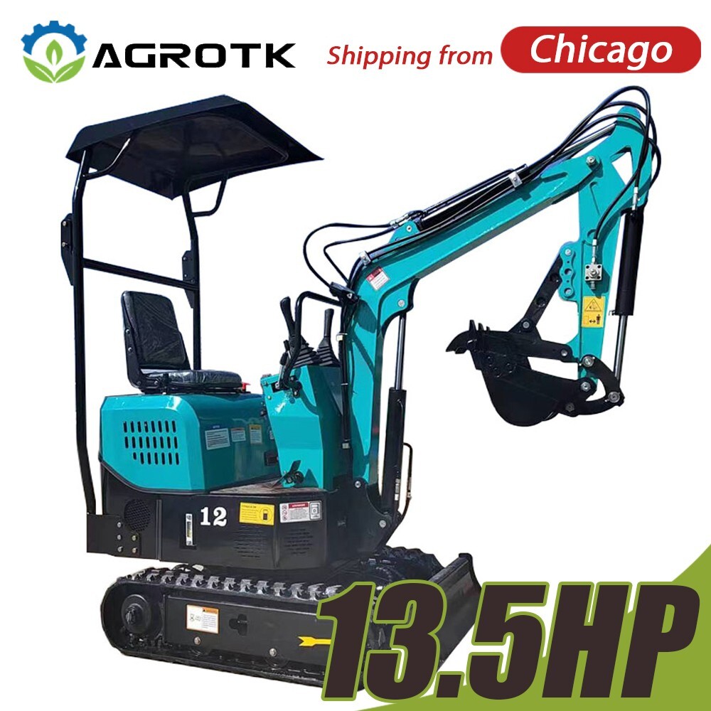 AGT Mini Excavator 1 Ton Digger 13.5HP Engine Tracked Crawler Hydraulic ...