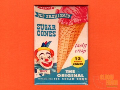 Scoopy's Old Fashioned Sugar Cones vintage package art 2x3" fridge ...