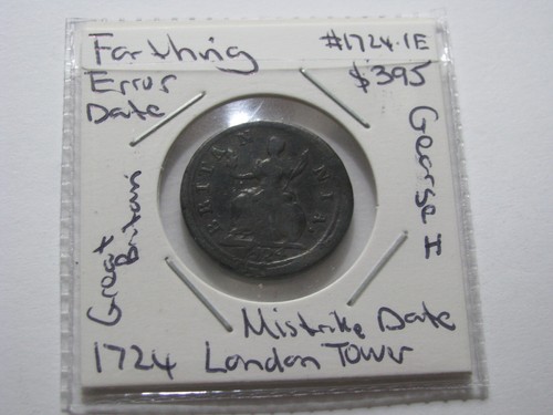 1724 Farthing RARE Mistrike Date Great Britain George II Tower of ...