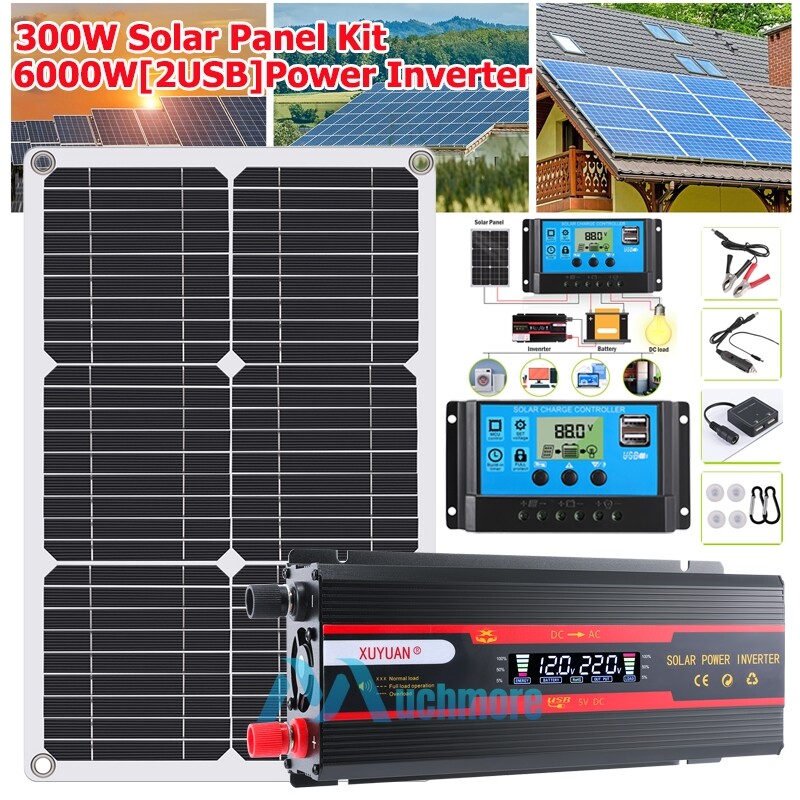 6000W Solar Panel Kit Solar Power Inverter Generator 100A Home 110V ...