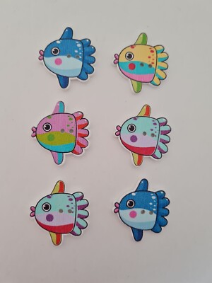 6 multi-colored wooden fish shaped buttons / scrapbooking | eBay Australia