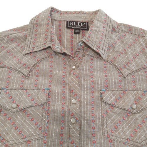 Cowgirl Up Western Aztec Shirt Women's Large Pearl Snap Embroidered ...