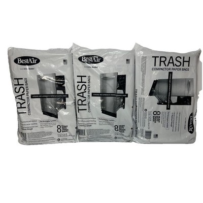 BestAir Heavy Duty Paper Trash Compactor Bags Pre-Cuffed 8 Count 3 Pack ...