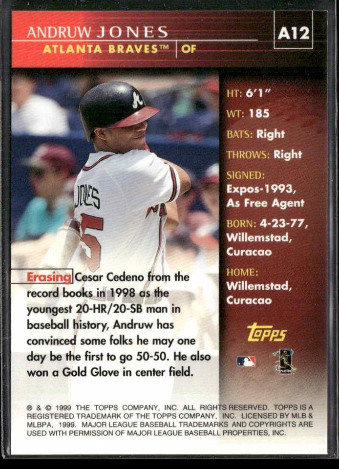1999 Topps #A12 Andruw Jones Autographs | eBay