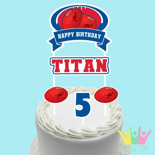 Footy Football Cake Topper Personalised Lolly Loot Bag Party Cupcake ...