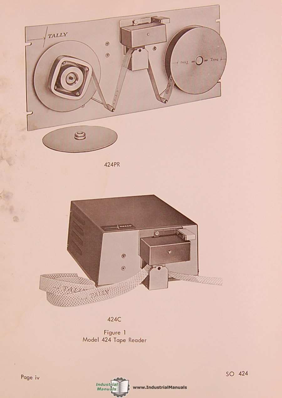 Tally SO 424, Tape Reader Operations Maintenance and Parts Manual 1966 ...