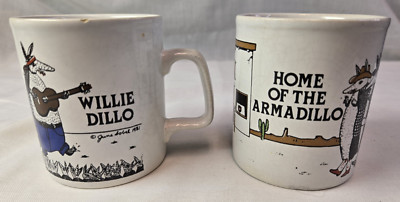 June Sobel 1981 Armadillo Coffee Cups Willie & Home | eBay