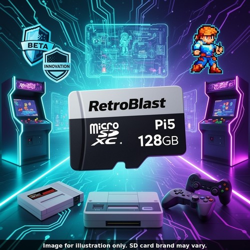 RetroBlast RetroPie 128GB Micro-SD Card Raspberry Pi 5 Plug & Play NEW ...