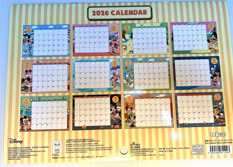 2026 Disney Mickey and Friends Wall calender monthly planner | eBay