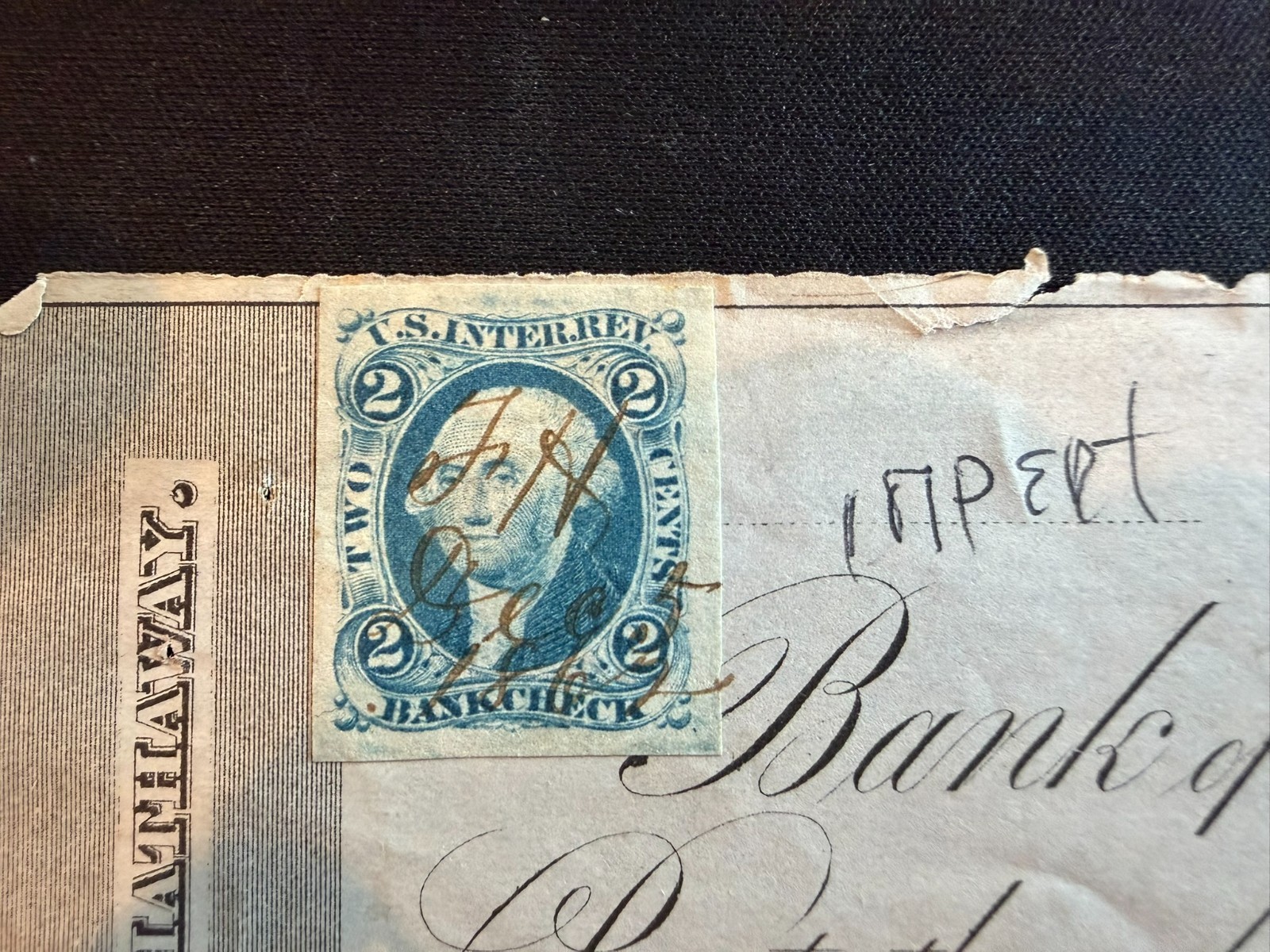 1862 Bank Check with Imperf 2 Cent Bank Check Stamp | eBay