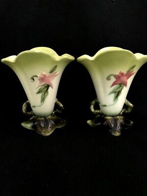 Hull Pottery W-16 Woodland Pattern, Pair of Fluted Vases 8 1/2" | eBay