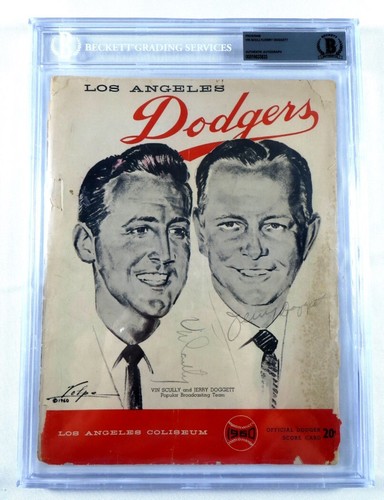 Vin Scully Jerry Doggett Dual Autographed Program Dodgers 1960 Encased ...