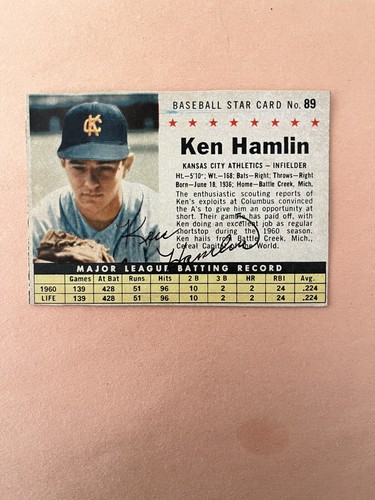 1961 Post Cereal #89 Kansas City Athletics Ken Hamlin Autograph. | eBay
