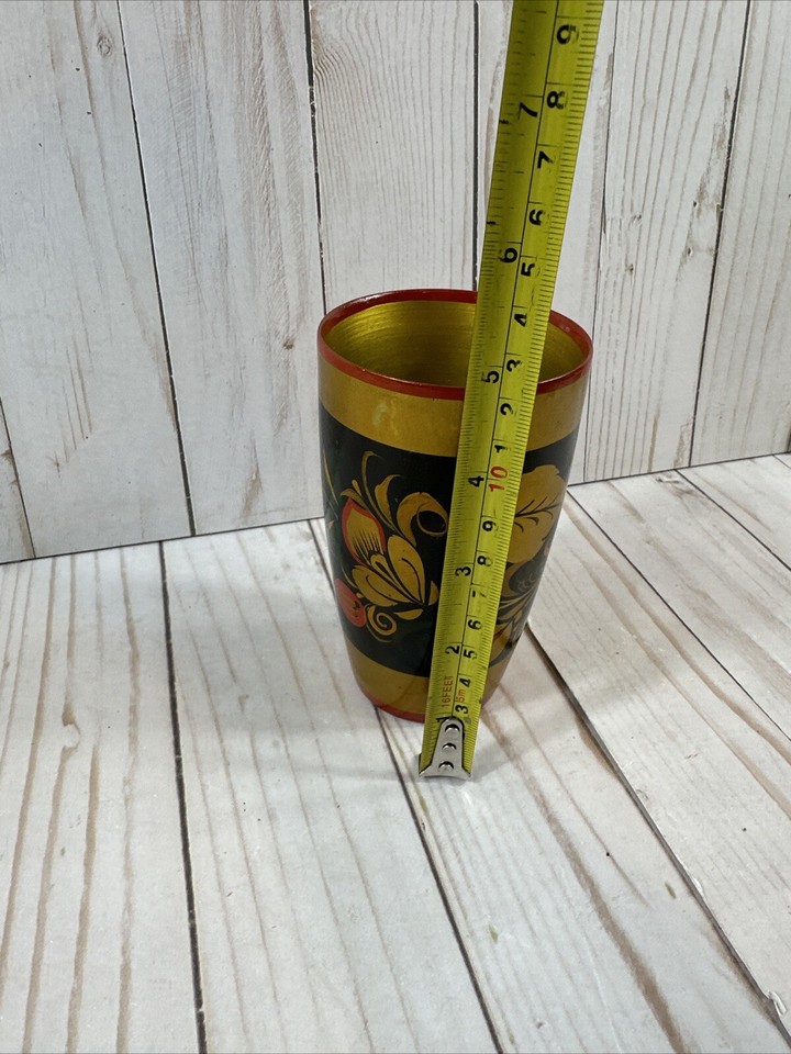 Hand Painted Soviet Russian Khokhloma Wooden Lacquer Cup Made in USSR ...