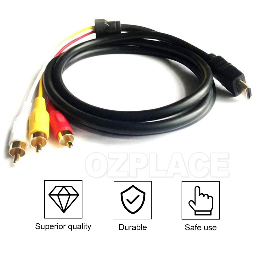 HDMI to 3 RCA Phono Red White Yellow Cable Cord AV Audio Video Lead ...