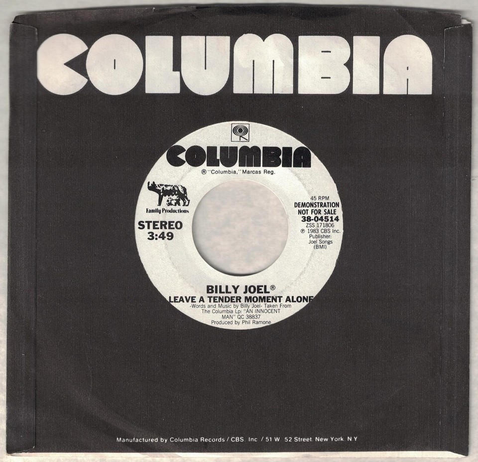 1983 BILLY JOEL LEAVE A TENDER MOMENT ALONE COLUMBIA PROMO 45 #38-04514 ...