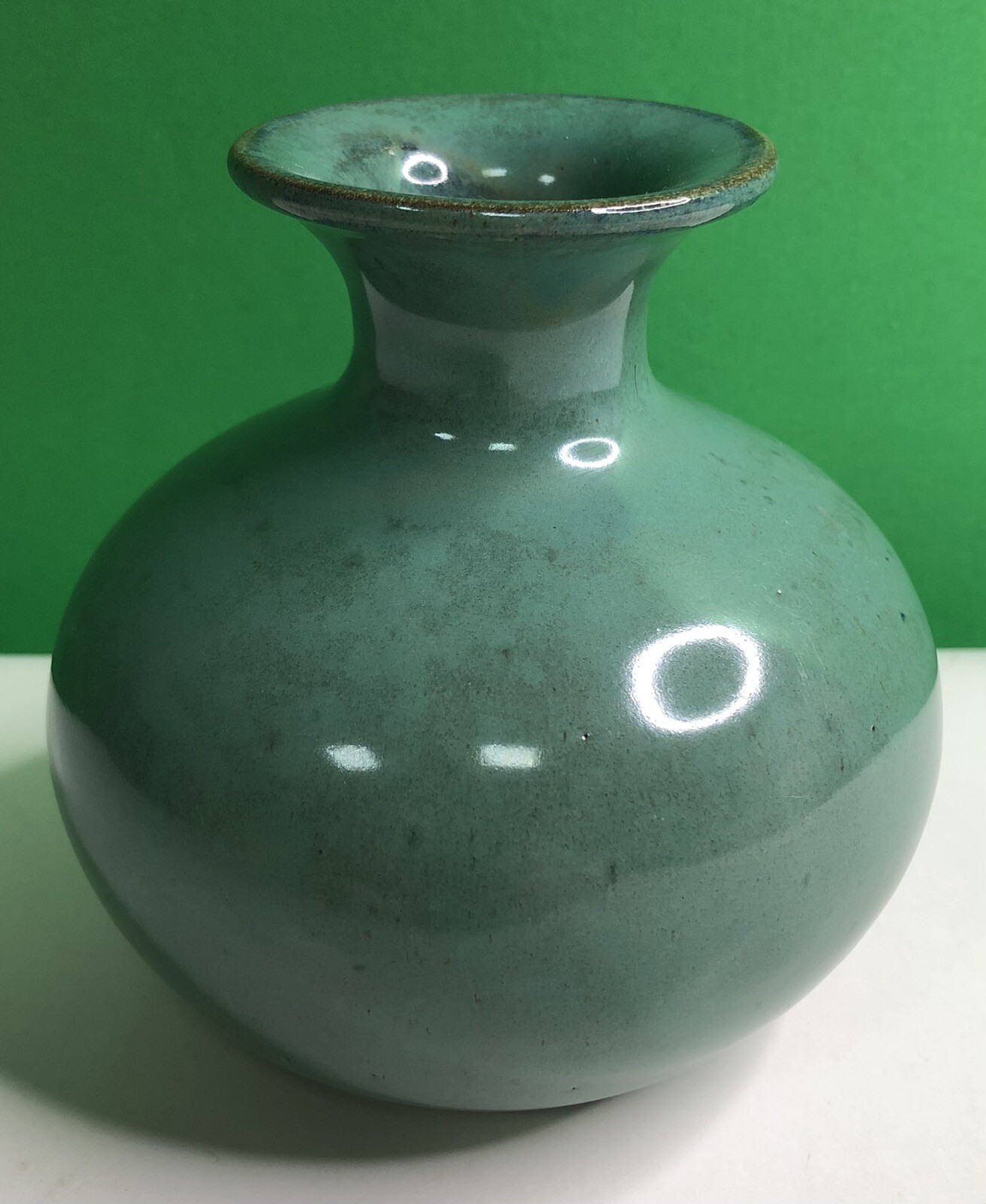 Vintage W. J. GORDY Pottery VASE Hand Made Thrown Green Glaze Verdi ...