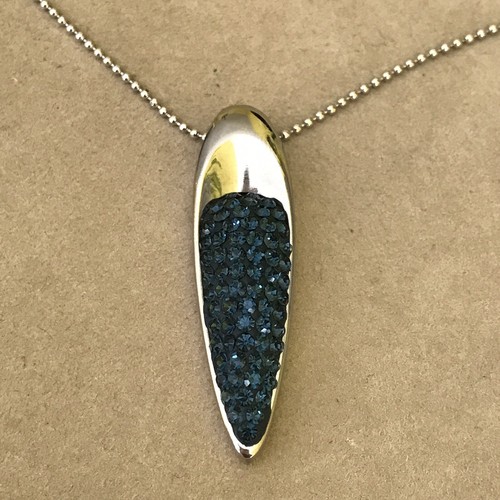 Stainless Steel Midnight Blue Crystals Pave Charm Pendant Choker ...
